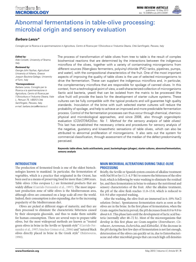 Abnormal Fermentations in Table-Olive Processing - Microbial Origin and ...
