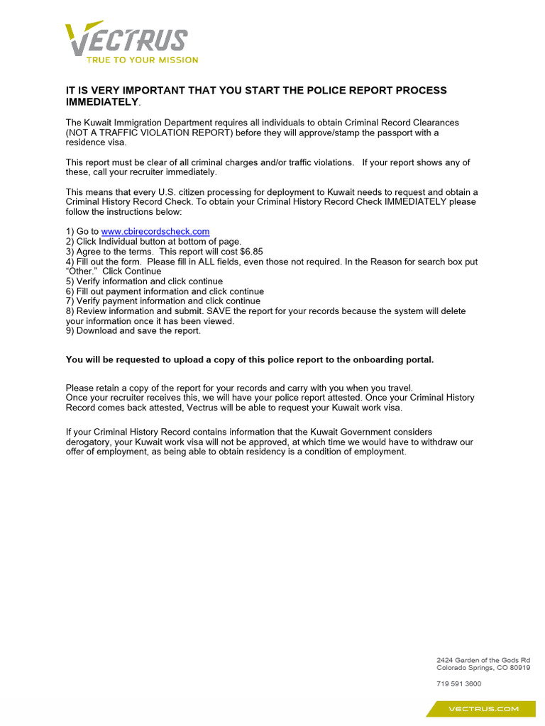 Criminal Record Clearance for Kuwait Visa | PDF