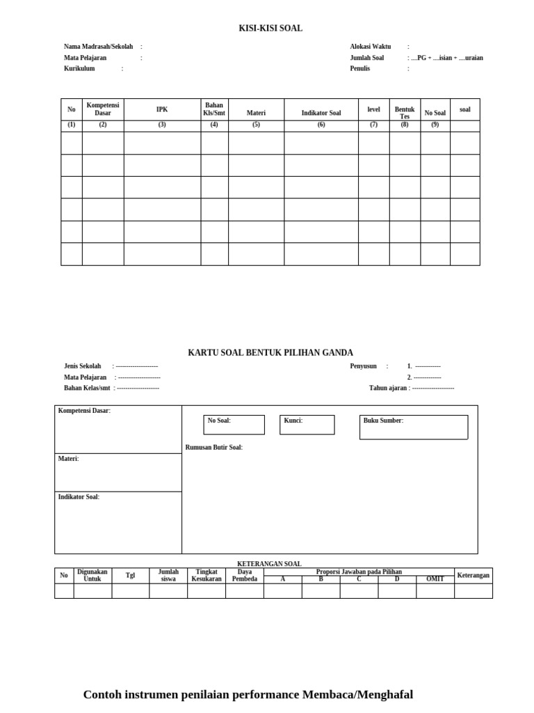 Format Kisi Dan Kartu Soal | PDF
