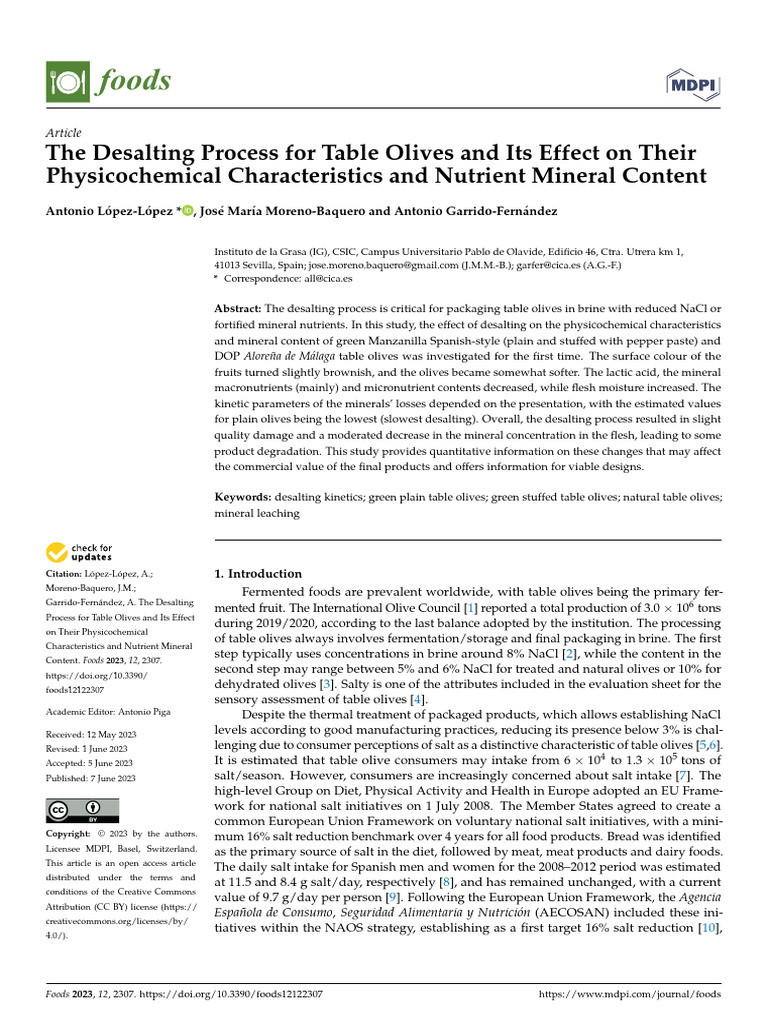 The Desalting Process for Table Olives and Its Effect on Their Physicochemical Characteristics ...
