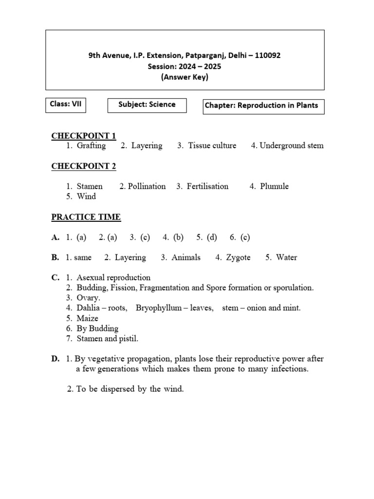 Plant Reproduction Answer Key | PDF | Flowers | Plant Reproduction