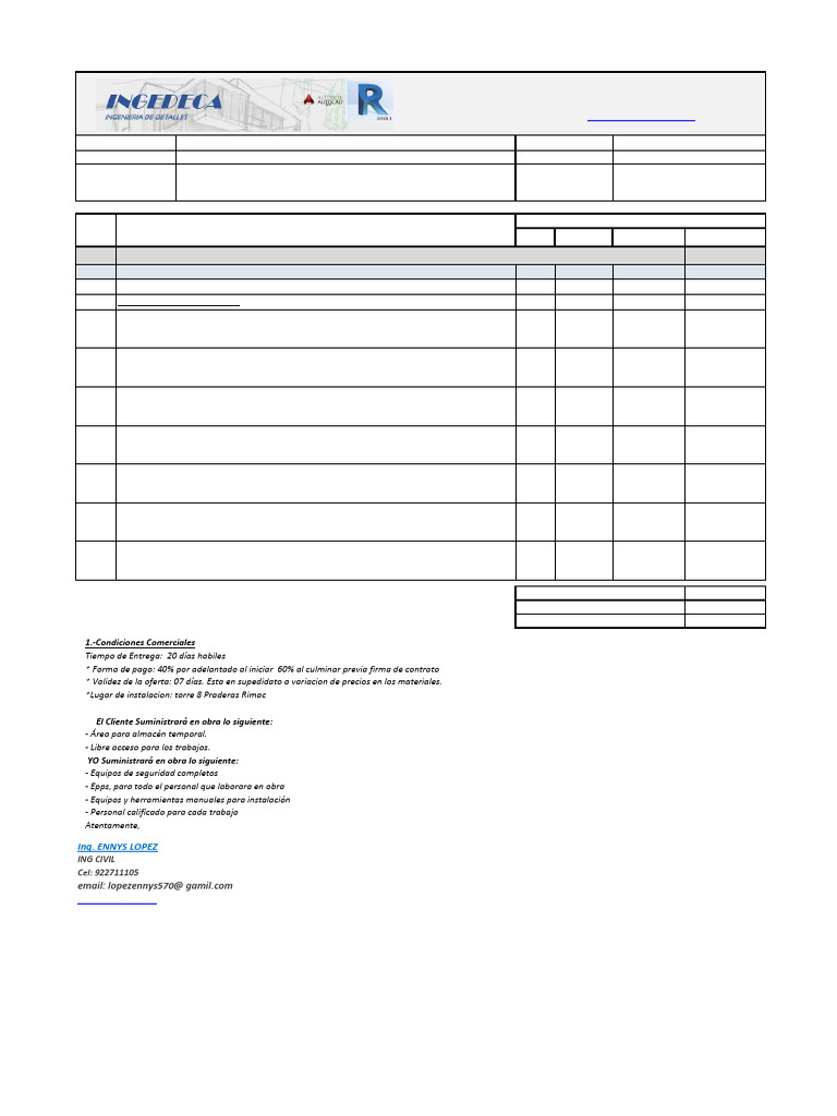 COTIZACION DE PRADERAS DE RIMAC TORRE 8 | PDF