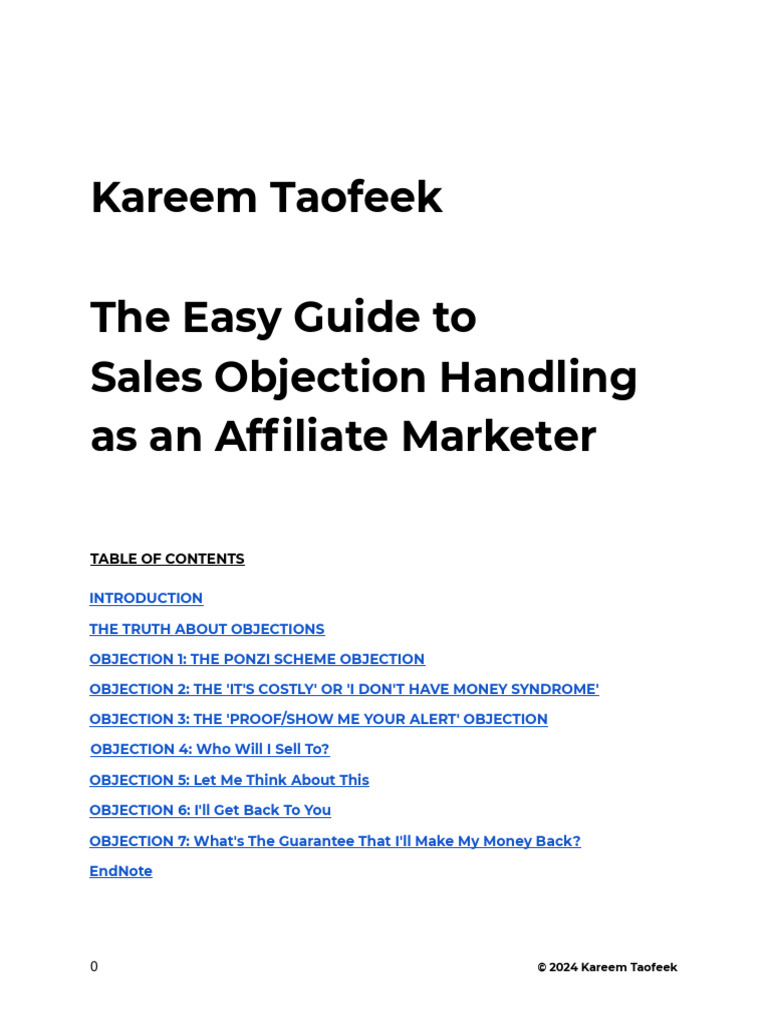 The Easy Guide To Sales Objection Handling As An Affiliate Marketer | PDF