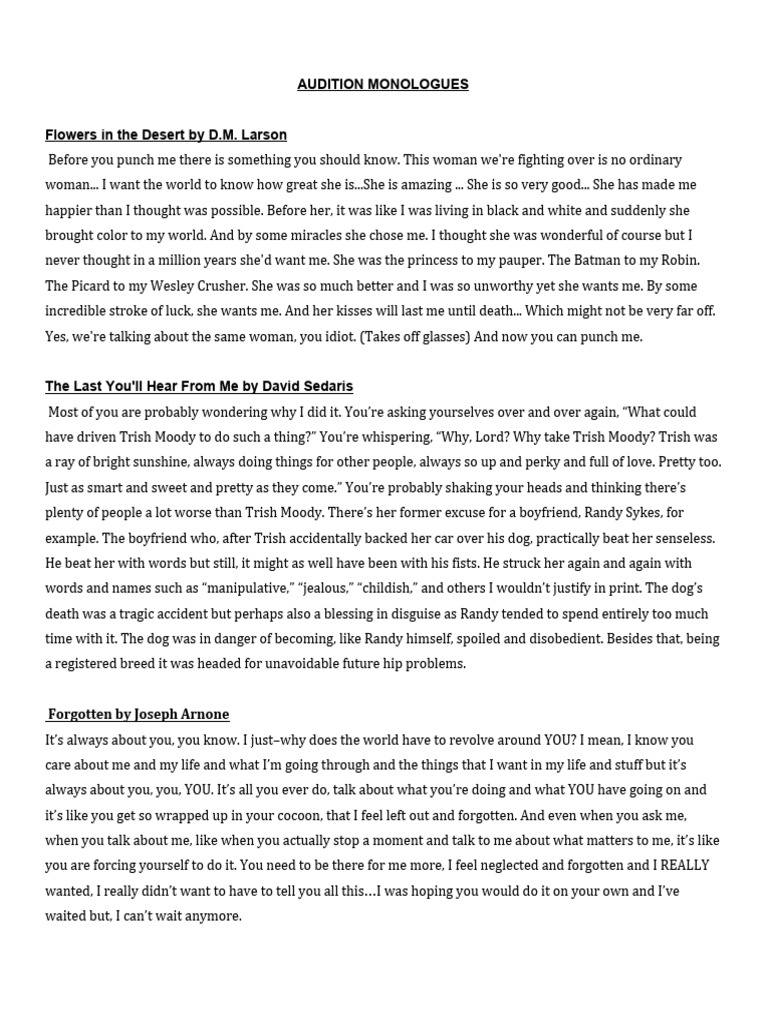 Short Audition Monologues | PDF