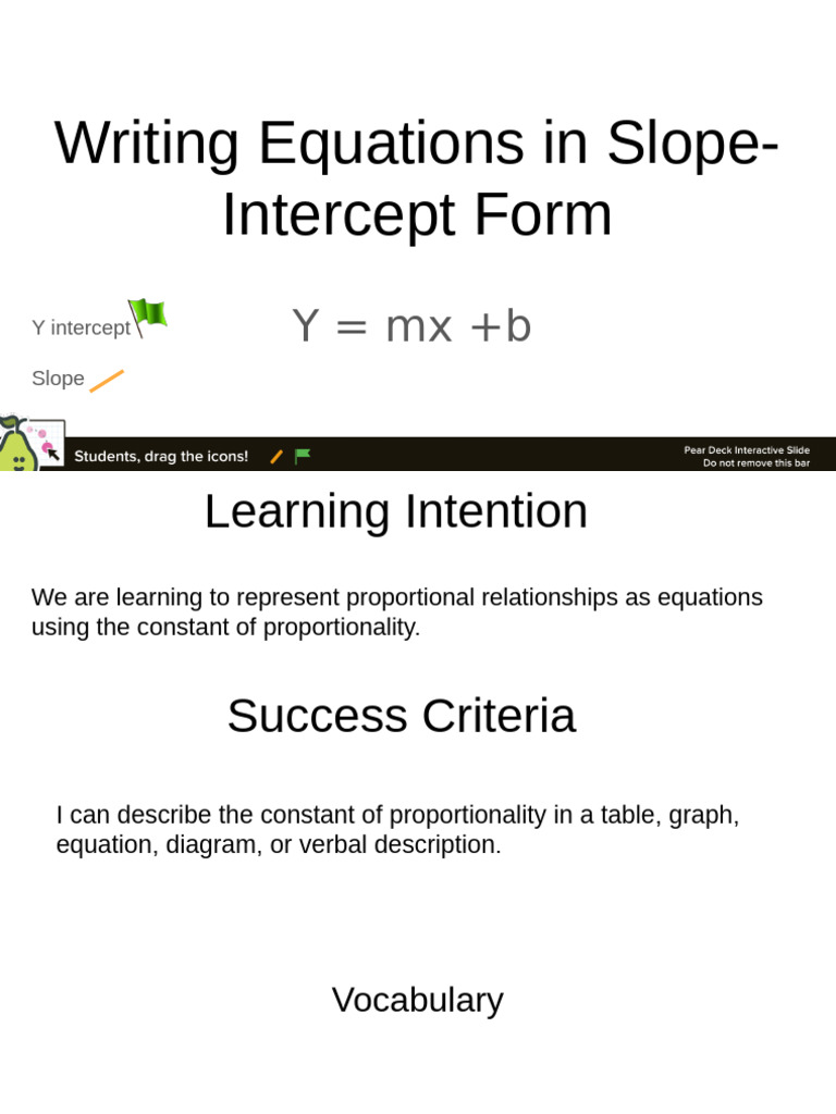 Writing Equations in Slope-Intercept Form | PDF