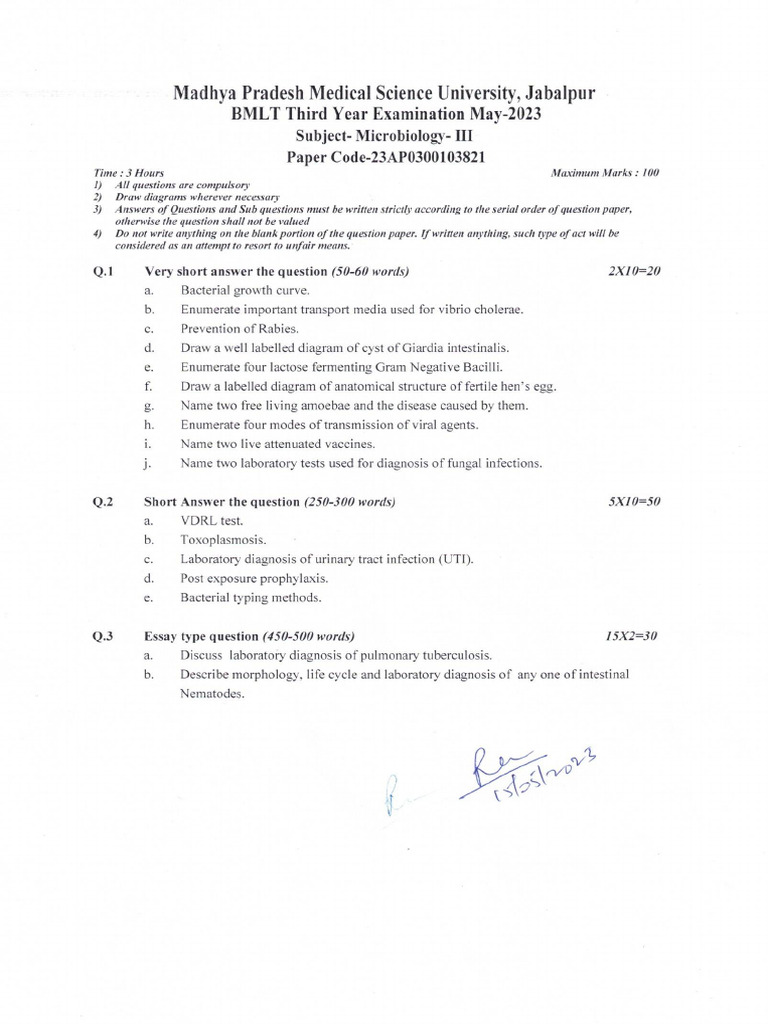 BMLT 3RD Year May 23 23ap0300103821 | PDF