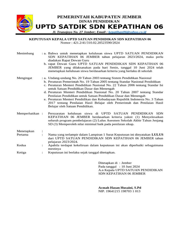 Surat Keputusan KELULUSAN | PDF