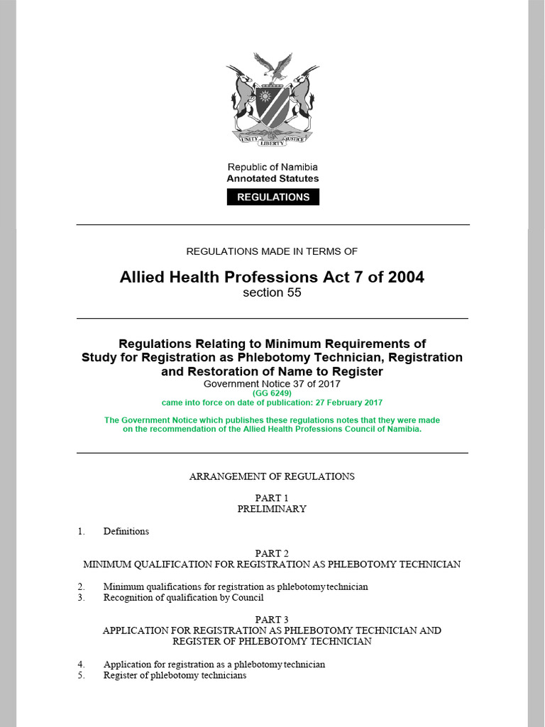 Allied Health Professions Act 7 of 2004-Regulations 2017-037 | PDF ...