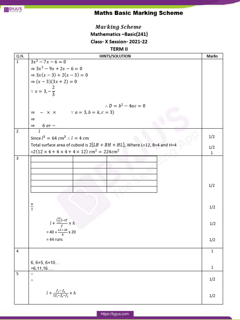 Class X Basic Mathematics Marking Scheme | PDF | Circle | Elementary ...