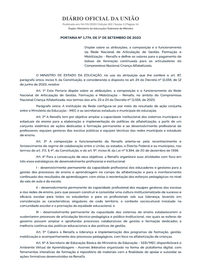 Portaria 1774 de 1 de Setembro de 2023 Renalfa | PDF