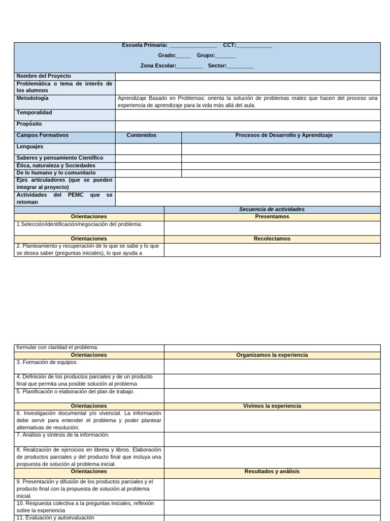 Formato Editable Planeacion Aprendizaje Basado en Problemas | PDF | Evaluación | Aprendizaje
