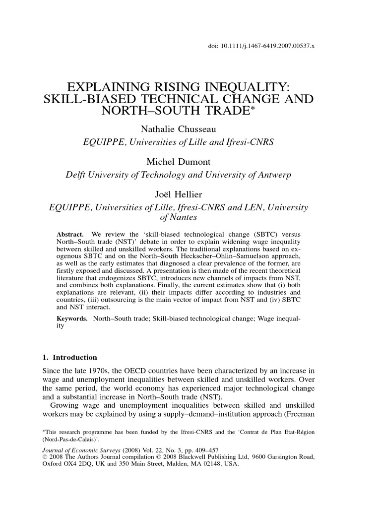 Chusseau - Explaining Rising Inequality | PDF | Labour Economics | Economic Inequality