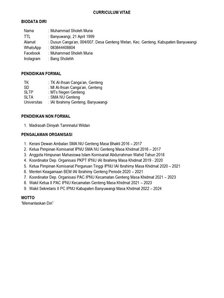 CV. Muhammad Sholeh Muria (Update) | PDF