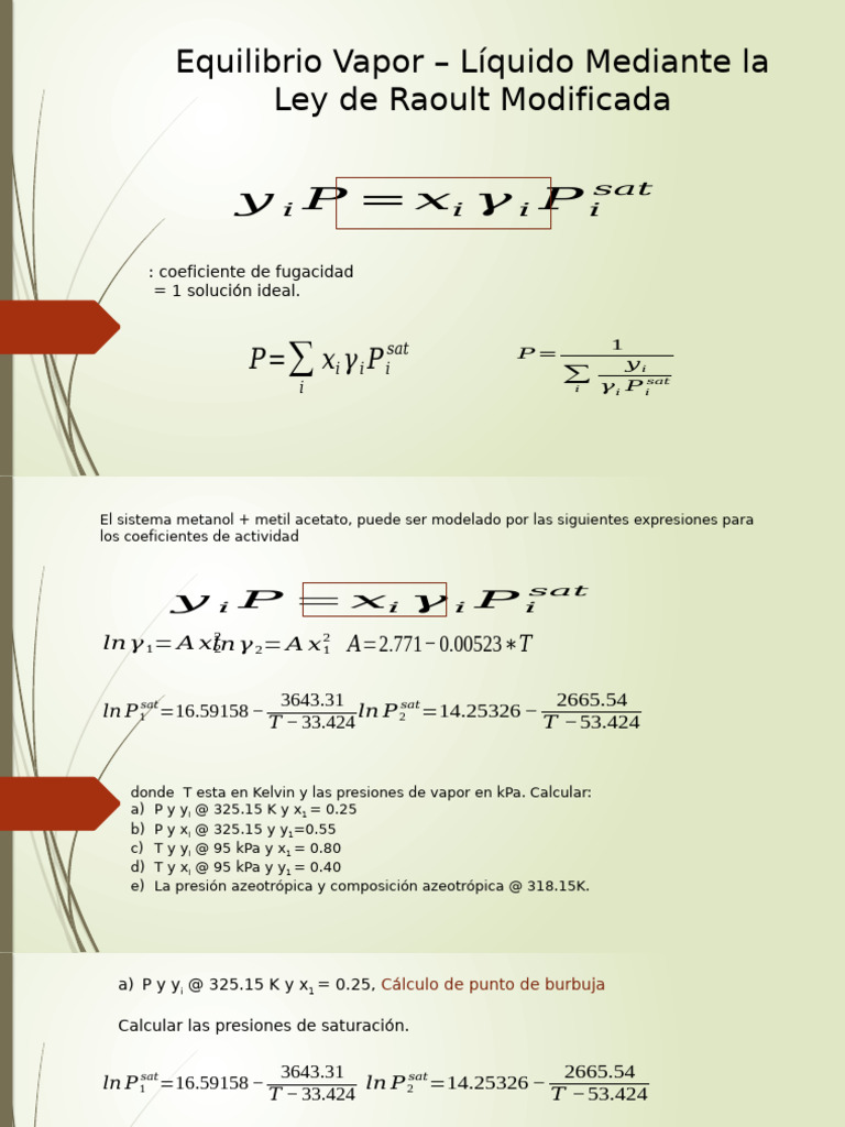 Equilibrio Vl Con Ley De Raoult Modificada Pdf Cantidades Fisicas