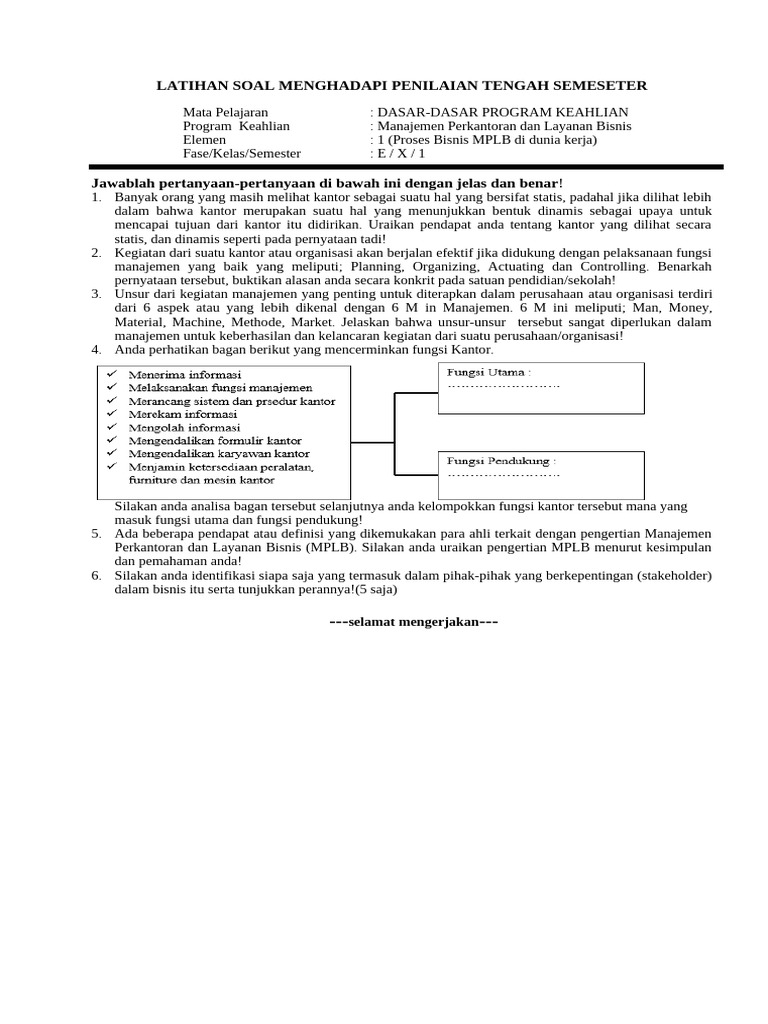 Latihan Soal_Elemen 1 Proses Bisnis MPLB di Dunia Kerja X MPLB | PDF