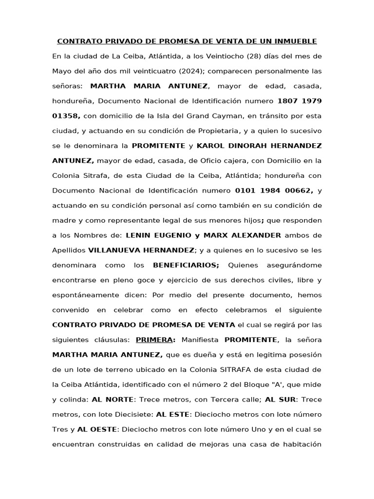 Contrato Privado de Promesa de Venta | PDF
