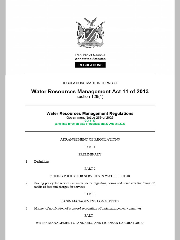 Water Resources Management Act 11 of 2013-Regulations 2023-269 | PDF ...