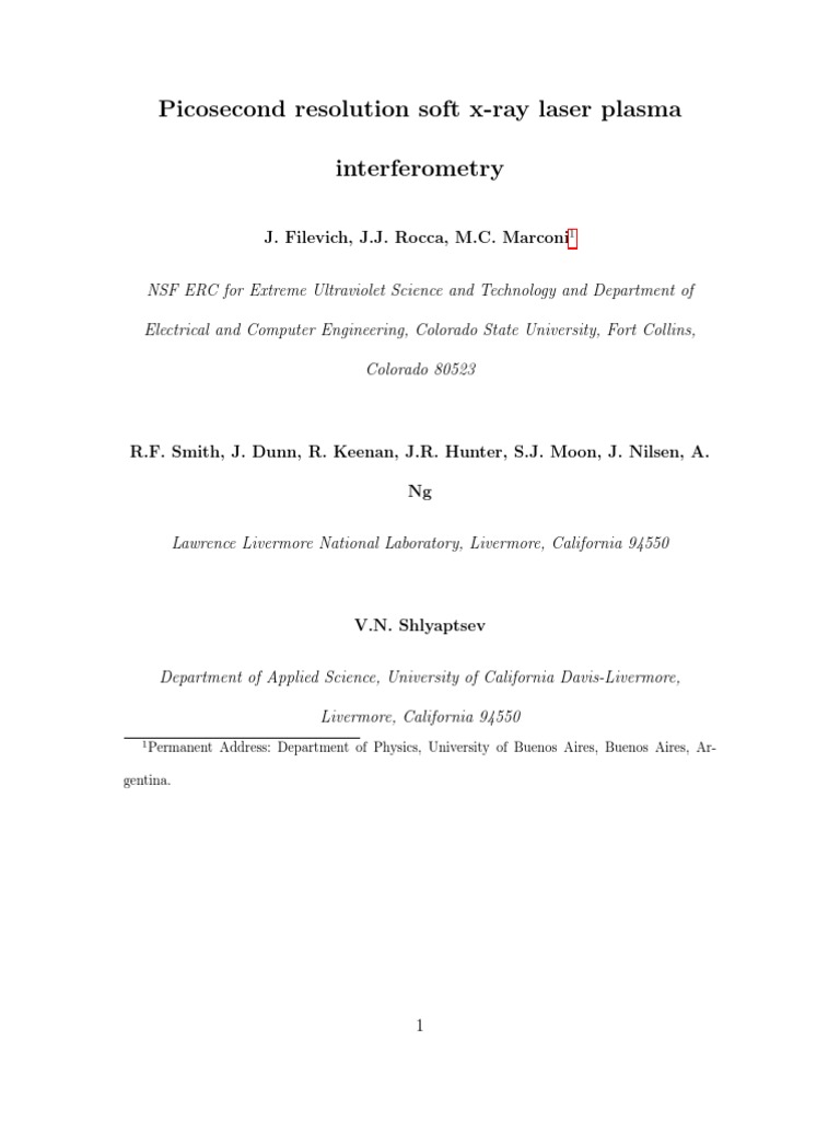 J. Filevich Et Al - Picosecond Resolution Soft X-Ray Laser Plasma Interferometry | PDF ...