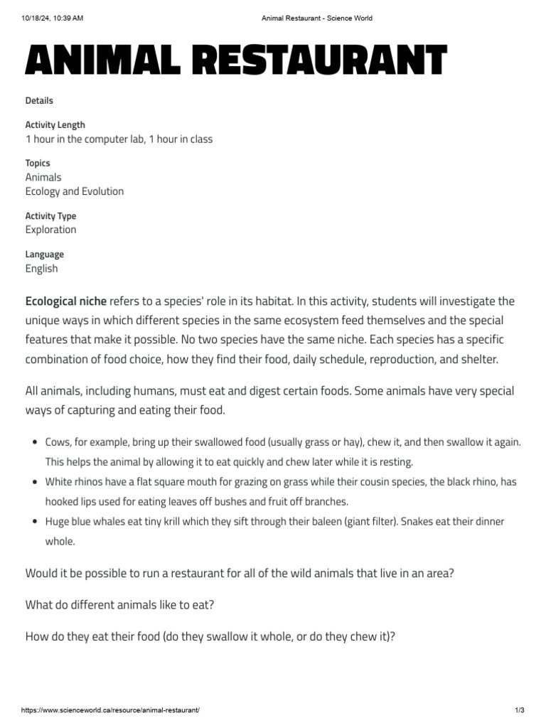 Animal Eating Habits Exploration | PDF | Menu