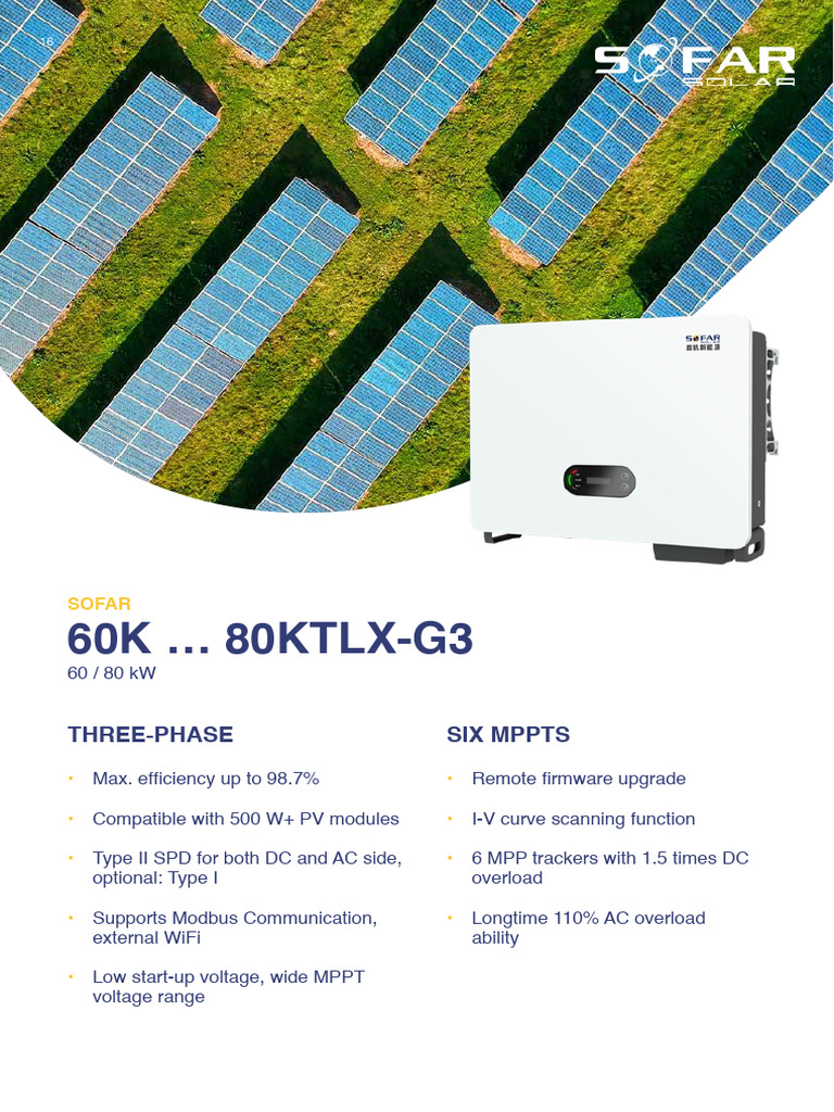 Datasheet SOFAR 60-80KTLX-G3 - EN | PDF | Electrical Components | Power (Physics)