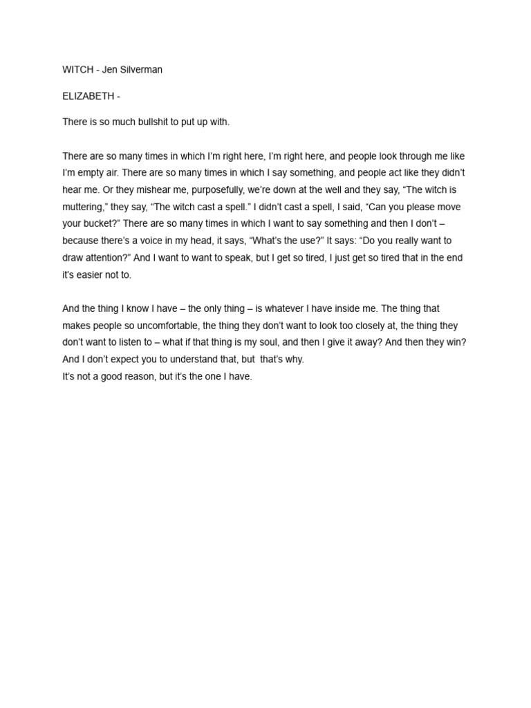 ELIZABETH (Witch) Monologue | PDF