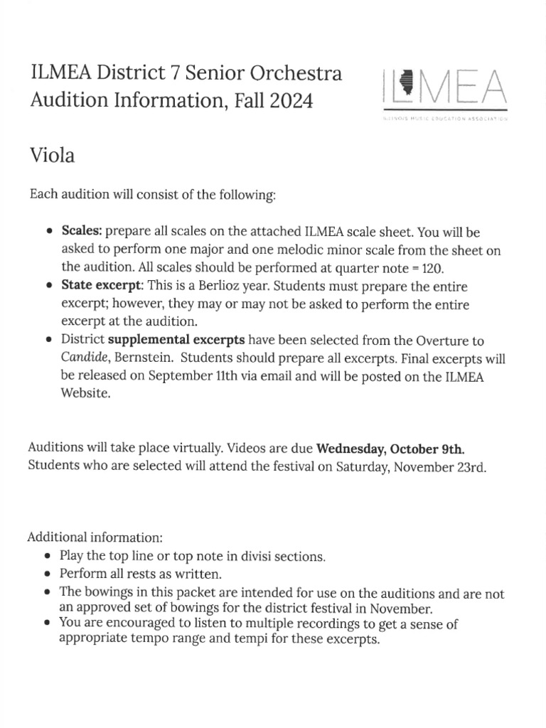 2024 Viola Audition Packet | PDF
