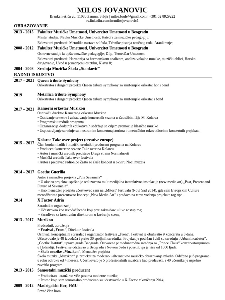 Milos Jovanovic CV1 | PDF