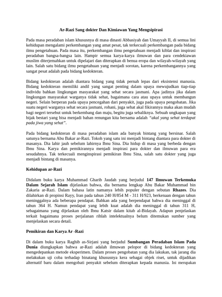 Ar-Razi: Pelopor Kedokteran dan Kimia | PDF