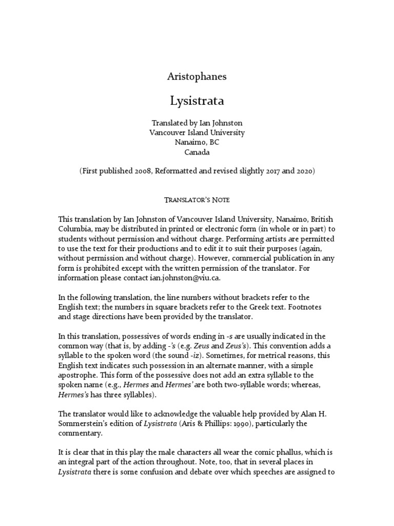Aristophanes Lysistrata | PDF