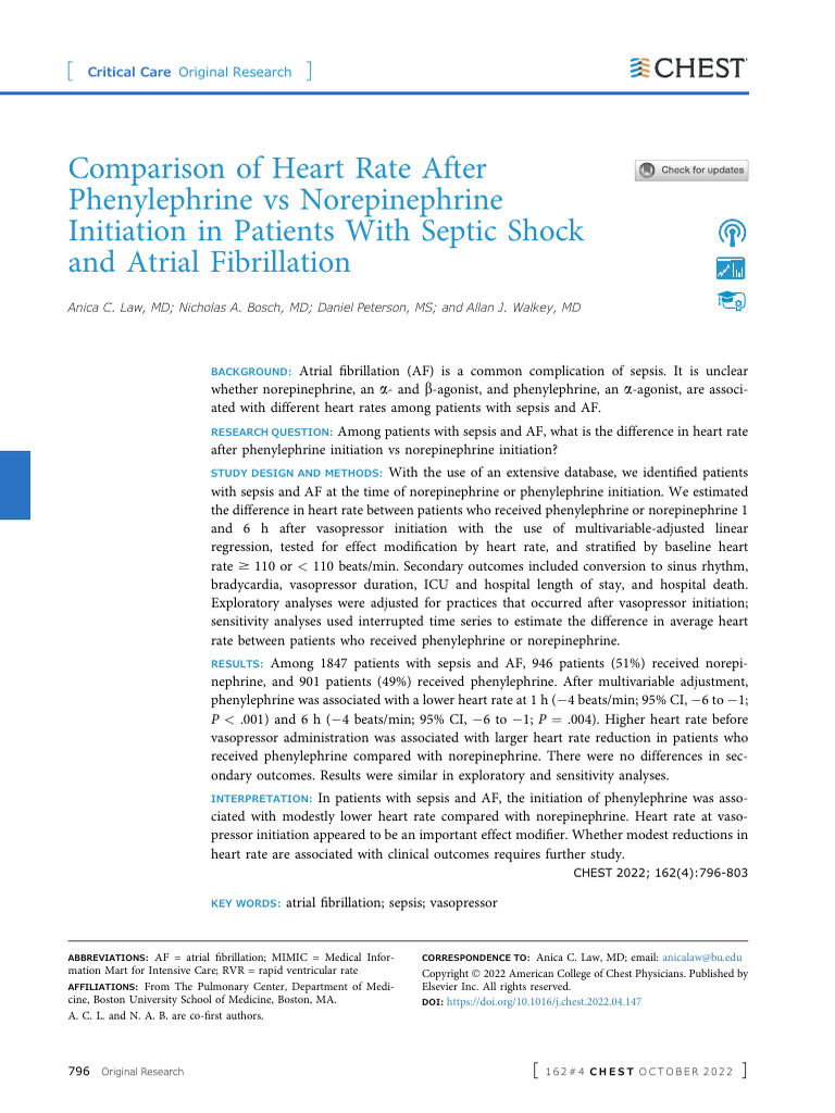 Comparison of Heart Rate After Phenylephrine Vs Norepinephrine ...