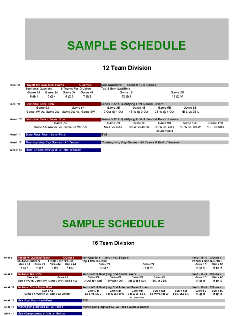 Sample Schedule: 12 Team Division | PDF