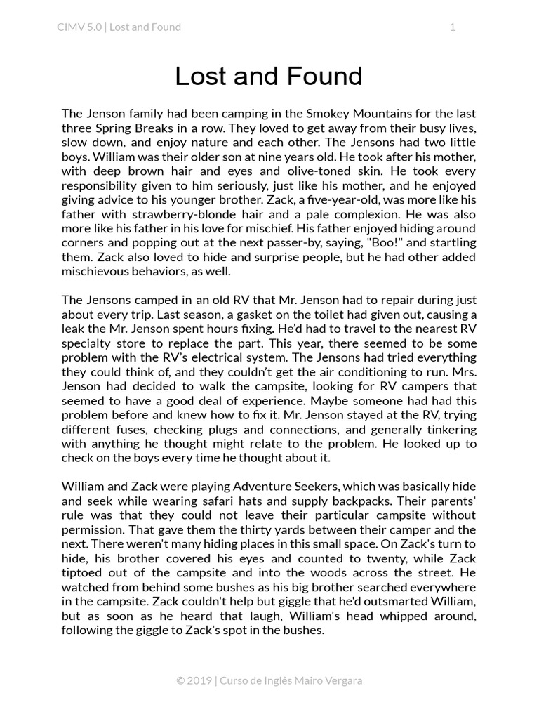 PDF Lost and Found Texto Completo | PDF | Camping | Campsite