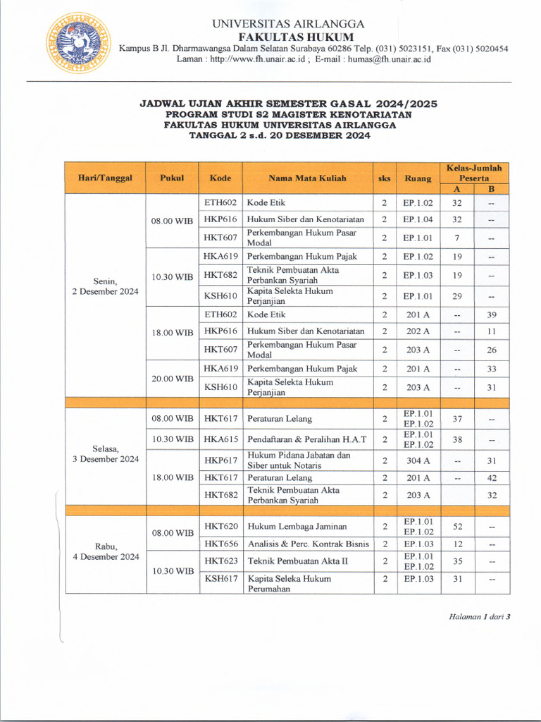 Jadwal Uas - Gasal 2024 | PDF