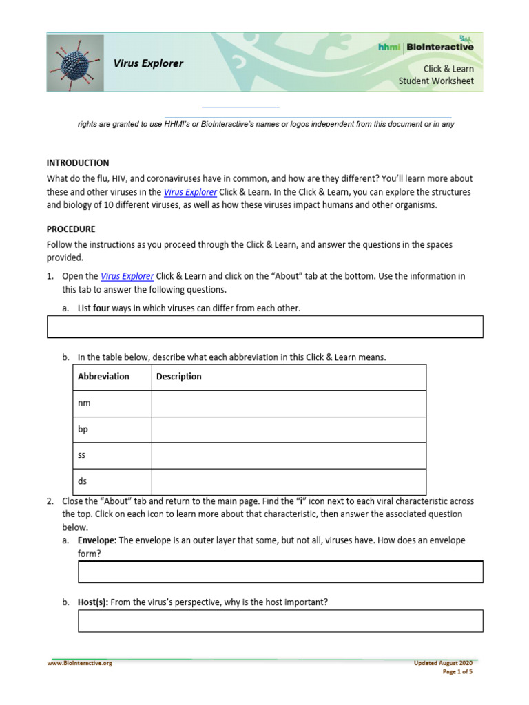 Day 2 Virus Explorer Student Worksheet | PDF | Virus | Viral Vector