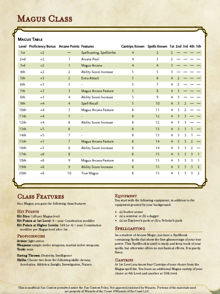 Magus Class - 5e _ GM Binder | PDF | Gary Gygax Games | D20 System
