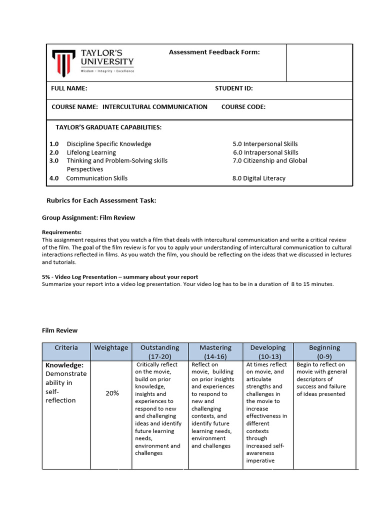 Feedback Form Film Review | PDF | Communication | Cross Cultural ...