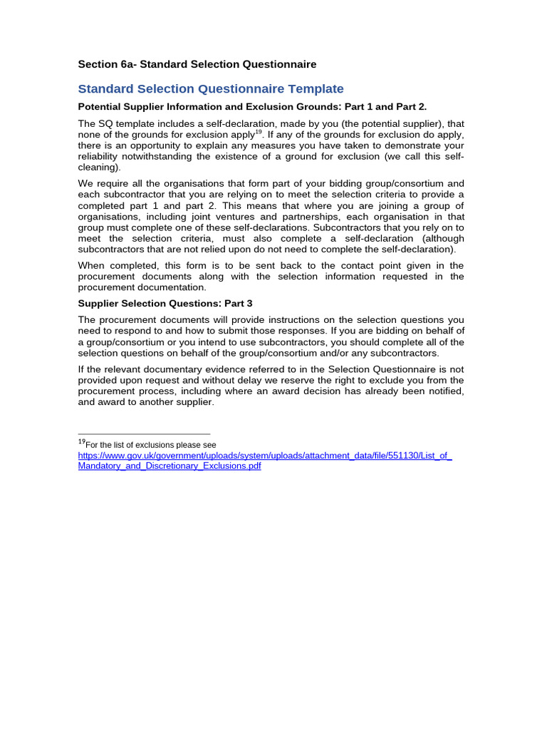 Standard Selection Questionnaire Guide | PDF | Crimes | Crime & Violence