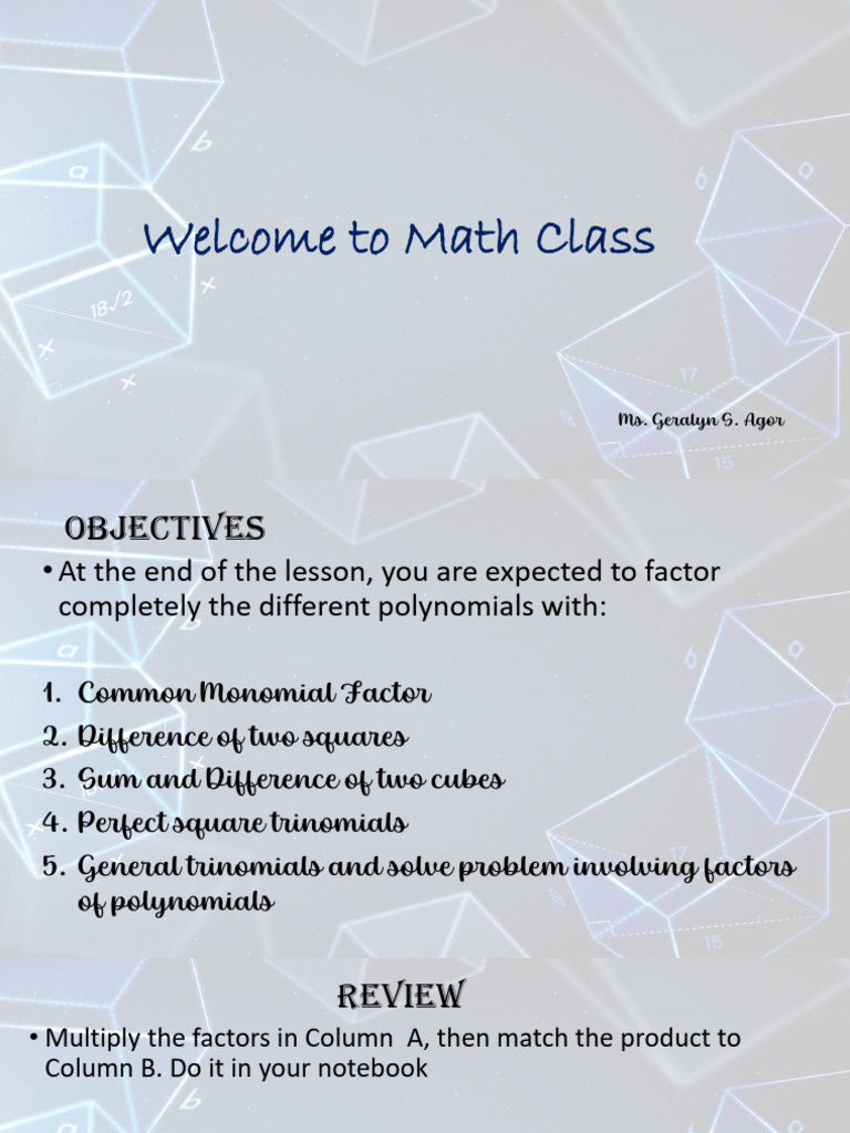 Welcome to Math Class Copy | PDF | Factorization | Polynomial