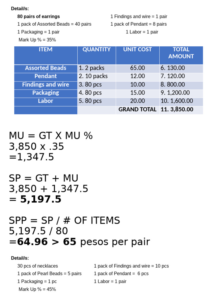 Computation Selling Price Exercise | PDF
