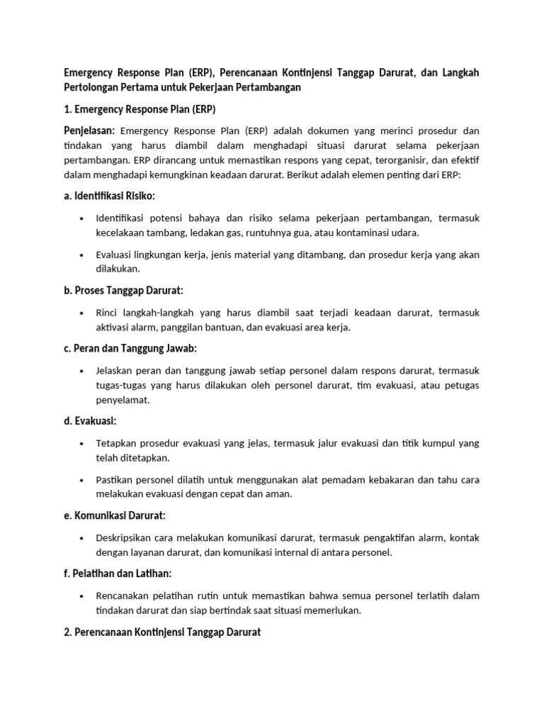 Emergency Response Plan (ERP) Dan Emergency Drill Serta Skenario ...