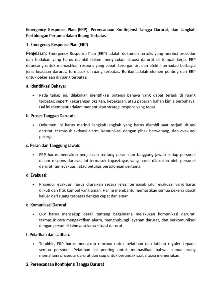 Rencana Tanggap Darurat Ruang Terbatas | PDF