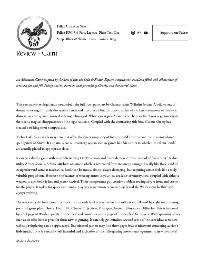 Cairn RPG: Character Sheet Review | PDF | Role Playing Games