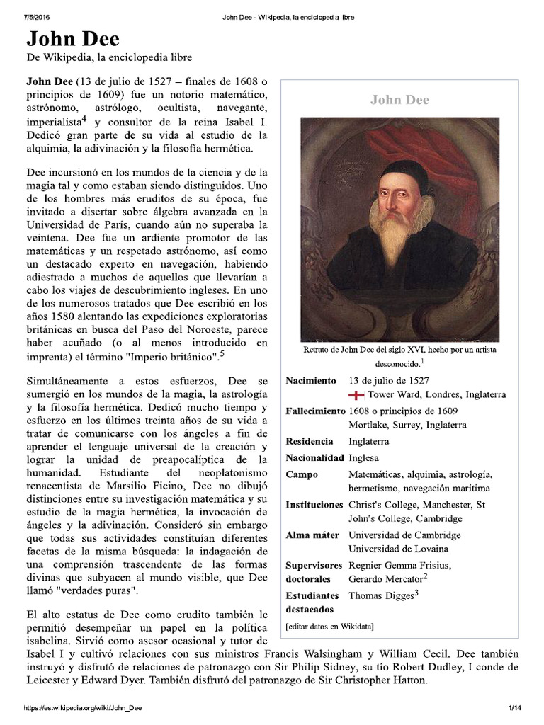 John Dee - Wikipedia, La Enciclopedia Libre | PDF