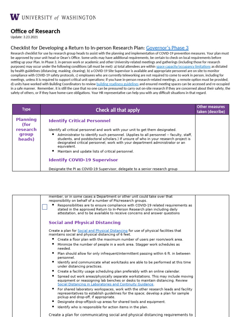 Checklist-for-Developing-a-Return-to-In-Person-Research-Plan | PDF ...