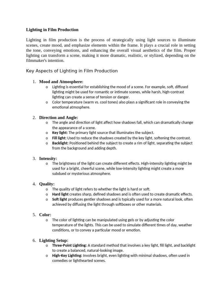 Lighting in Film Production | PDF | Lighting | Narrative