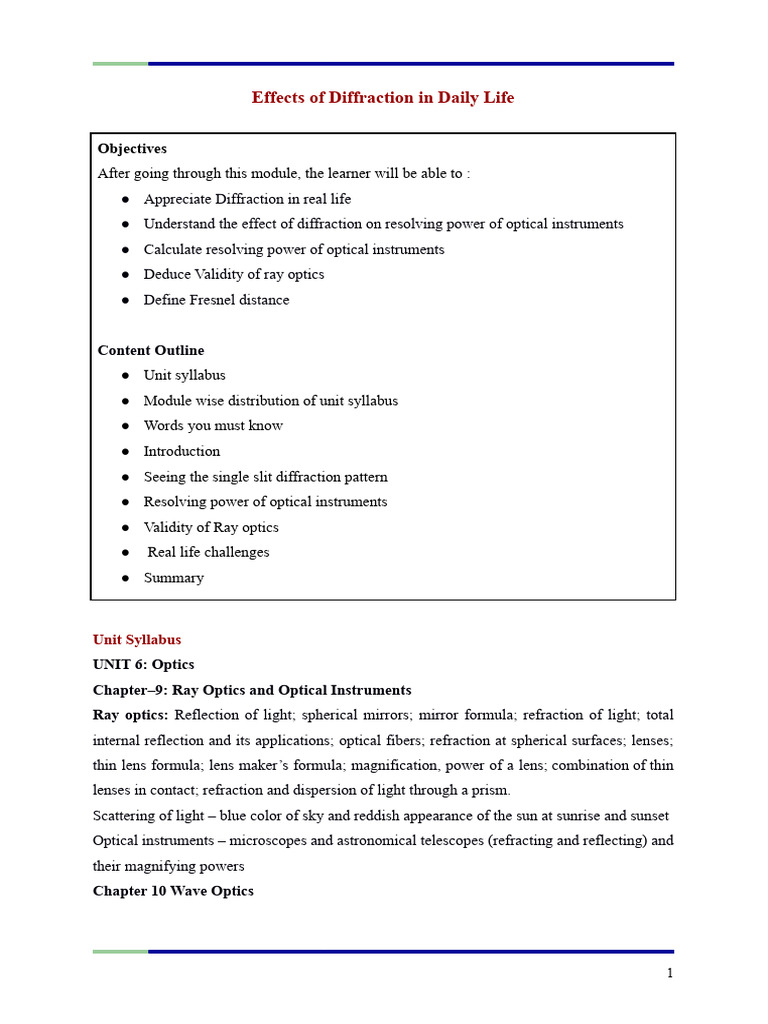 Effects Of Diffraction In Daily Life Pdf Angular Resolution Diffraction