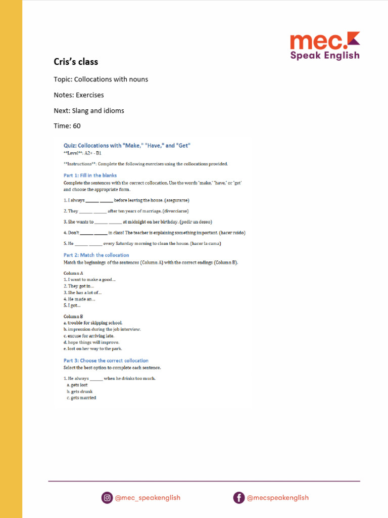 Collocations - Cris' Exercises | PDF