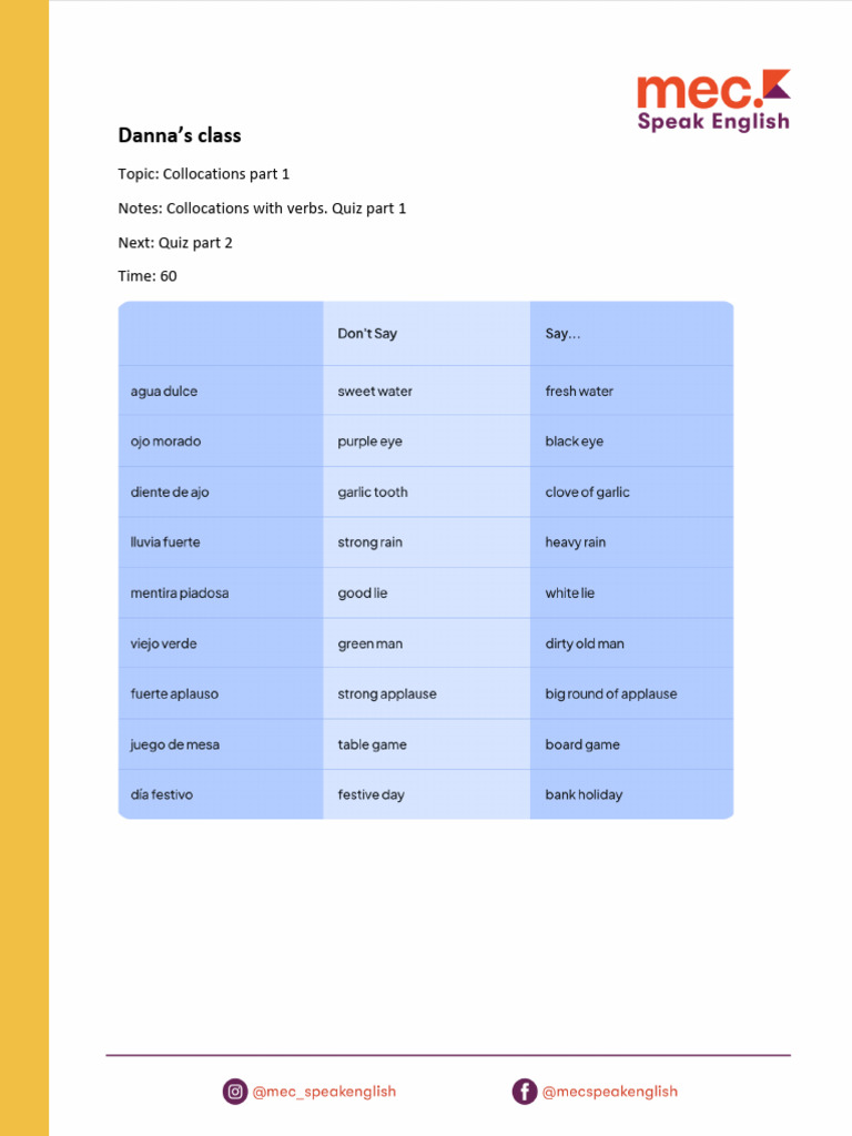 Collocations Quiz - Danna's Class | PDF
