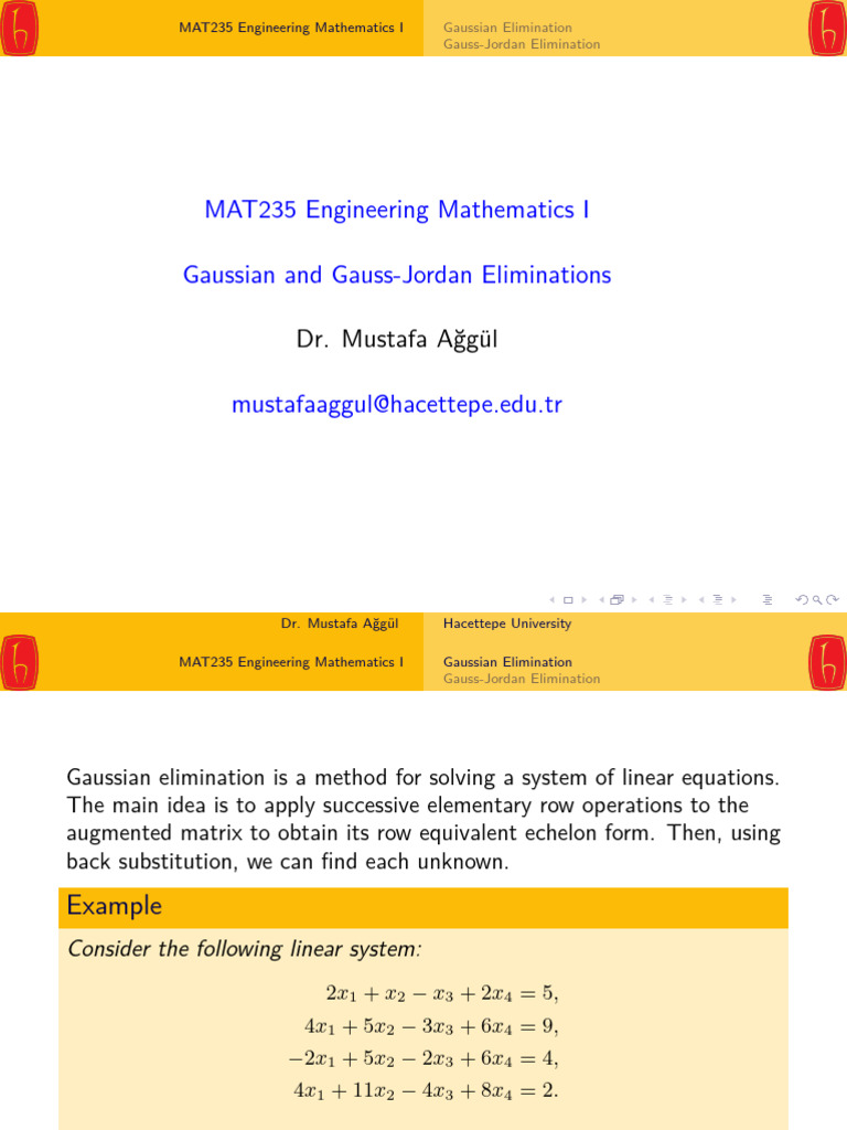 Gaussian and Gauss Jordan Eliminations | PDF | System Of Linear ...