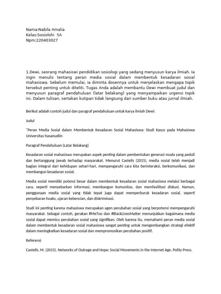 UTS Penulisan Karya Ilmiah NABILA AMALIA (220403027) | PDF